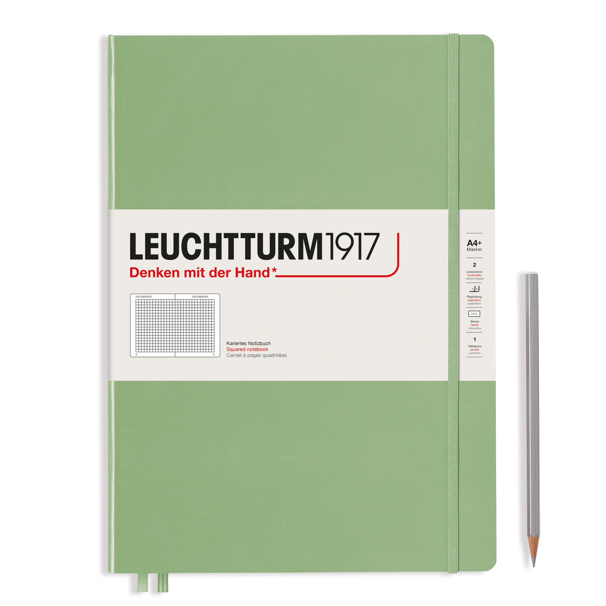 Notebook Hardcover Master Slim (A4+), 123 pages, Squared, Sage ...